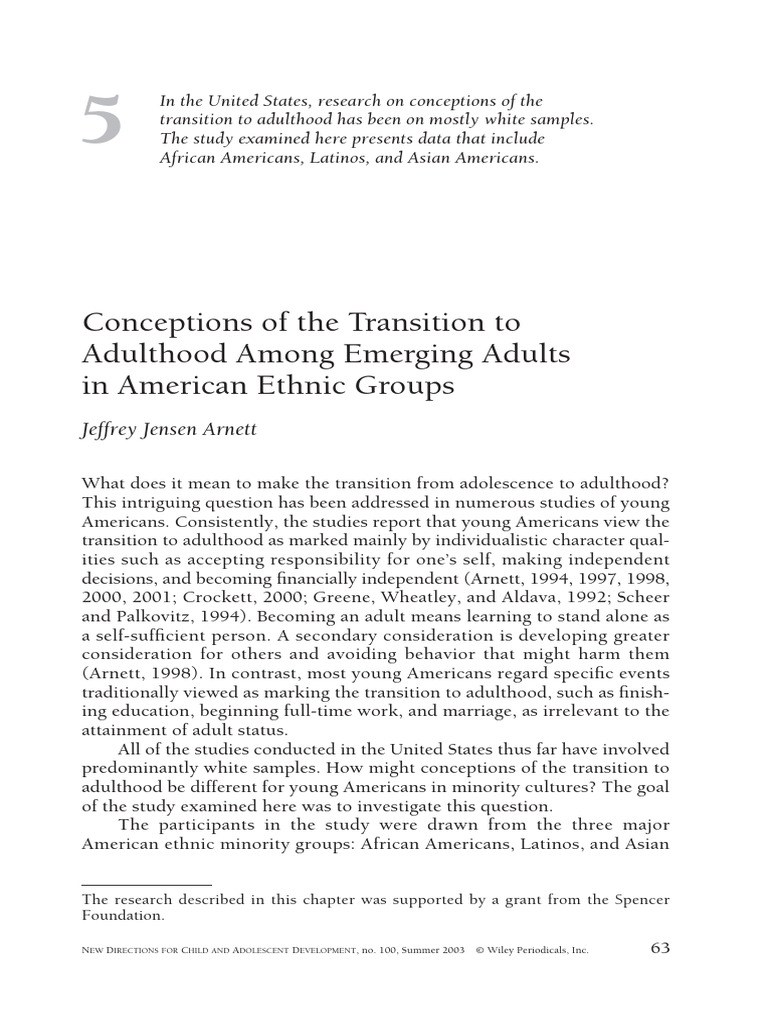 Emerging Adulthood - Arnett (2003) | PDF | Adults | Race And Ethnicity ...