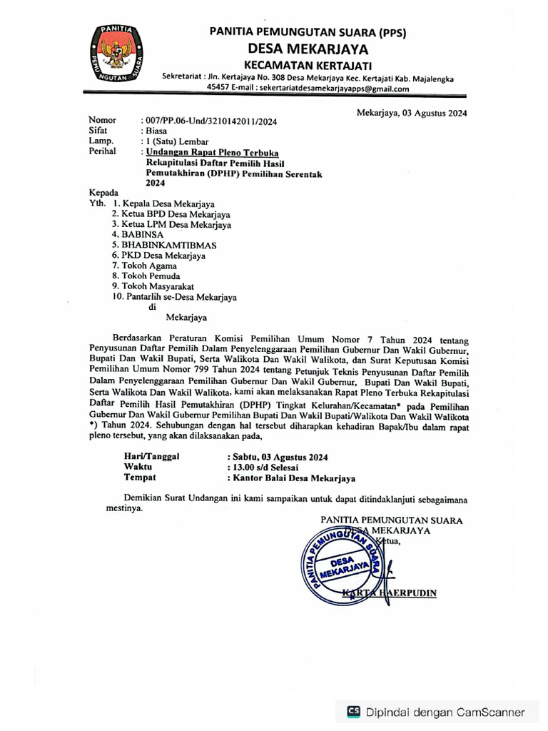 Undangan Rapat Pleno DPHP | PDF