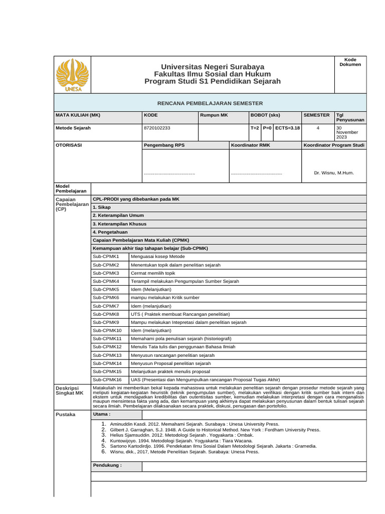 RPS Metode Sejarah | PDF