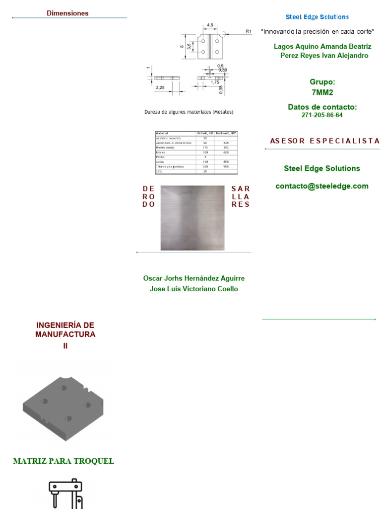 Triptico Matriz de Troquel Manufactura ESIME | PDF | Aluminio | Sector ...