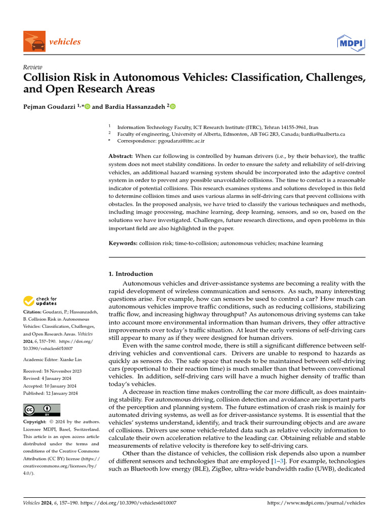 Collision Risk in Autonomous Vehicles Classification Challenges and ...