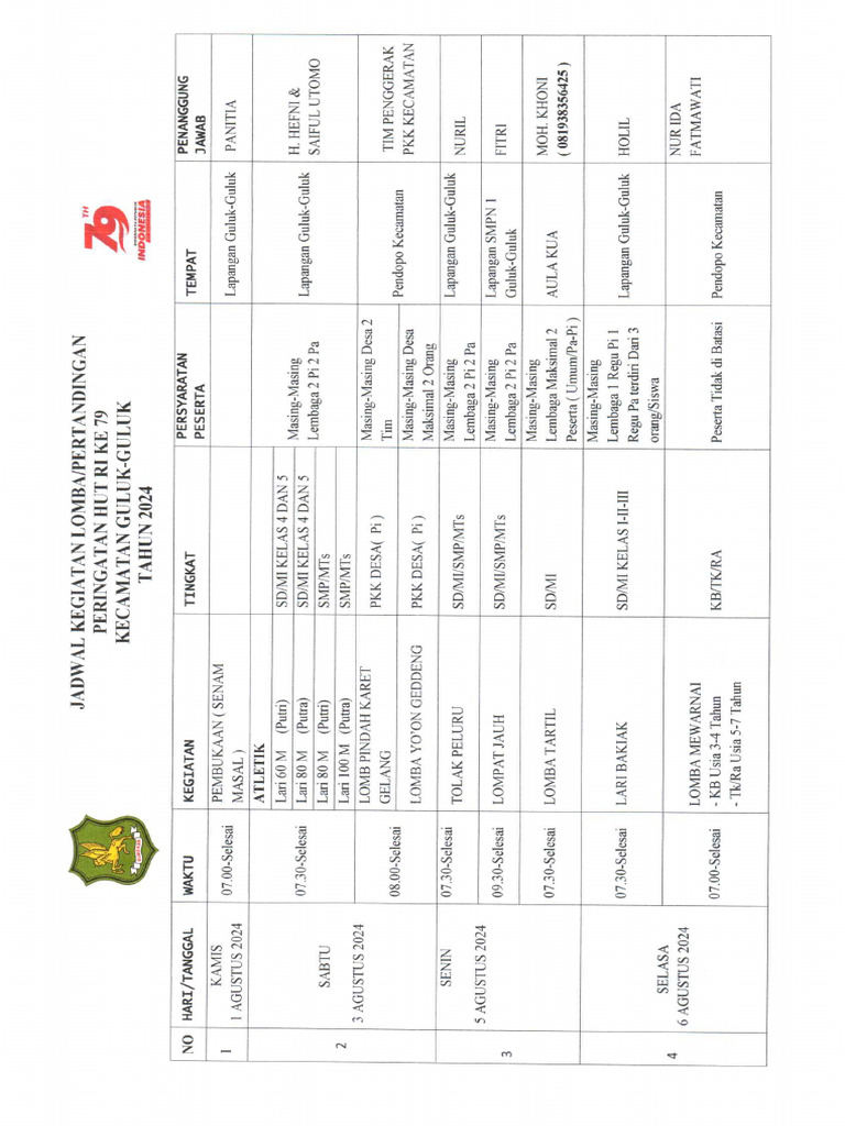 Jadwal Hut Ke 79 Revisi | PDF