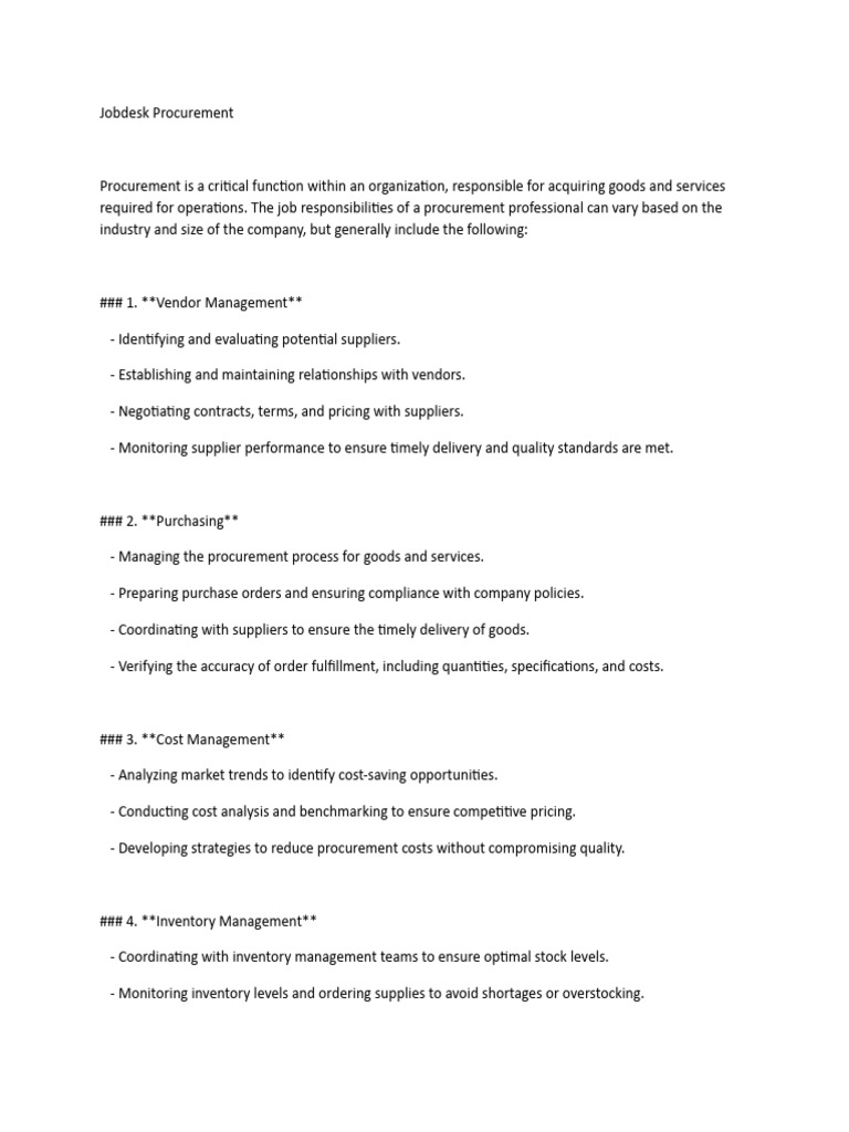 Jobdesk Procurement | PDF | Procurement | Supply Chain