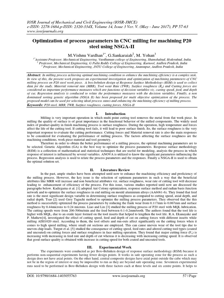 011 Optimization Of Process Parameters In Cnc Milling For Of Process Parameters Pdf
