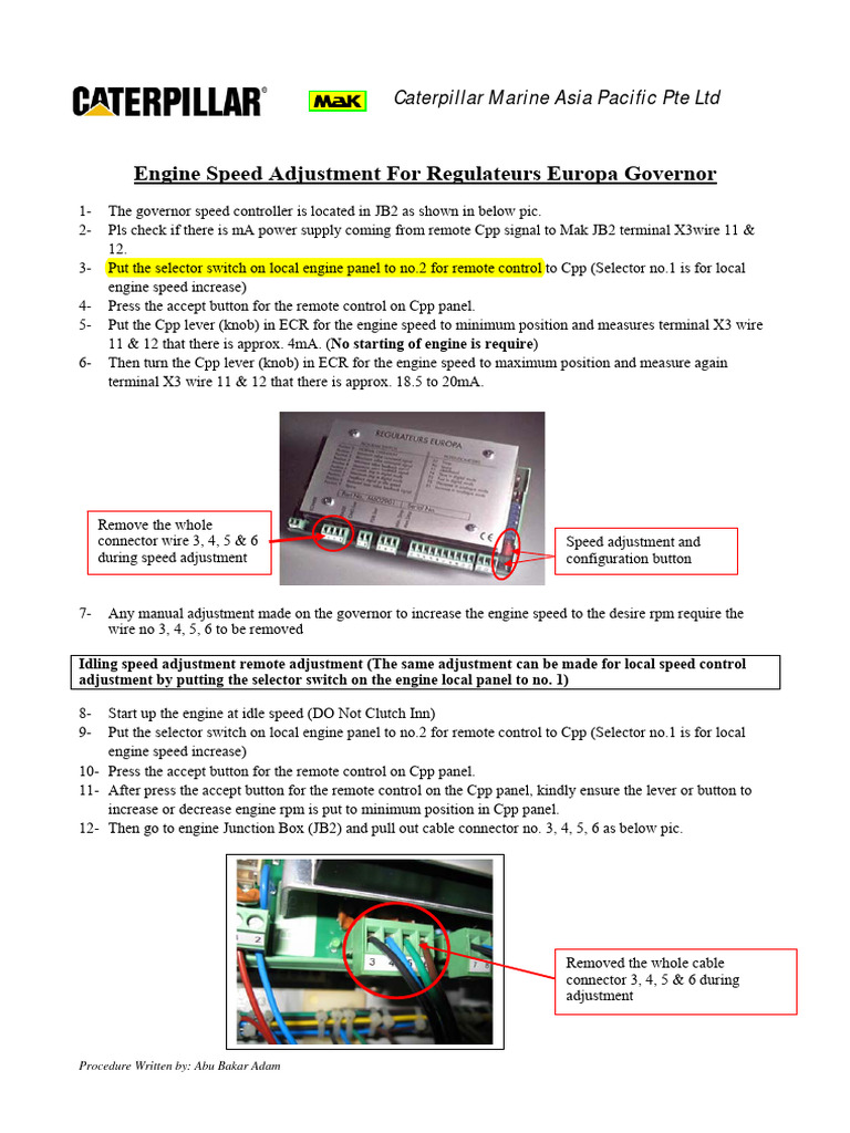 Engine Speed Adjustment For RE Governor | PDF | Switch | Manufactured Goods