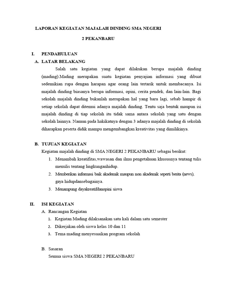Laporan Kegiatan Majalah Dinding Sma Negeri 2 Pekanbaru | PDF | Ilmu ...