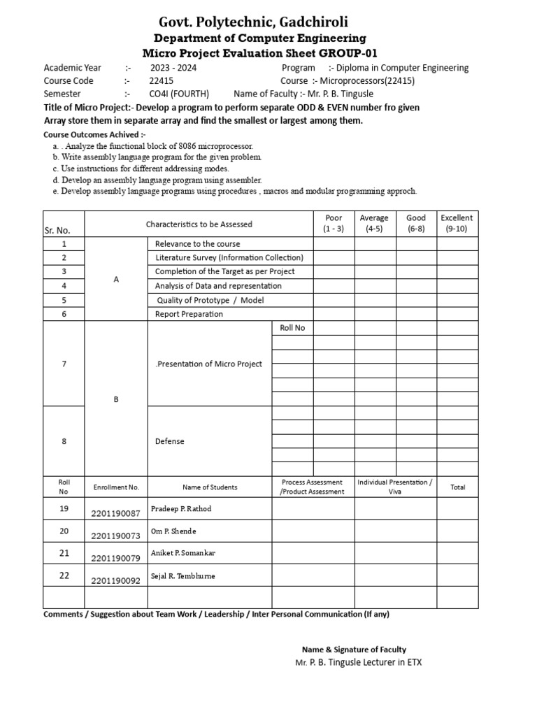 Aniket Mic Evaluation Sheet | PDF | Assembly Language | Computing