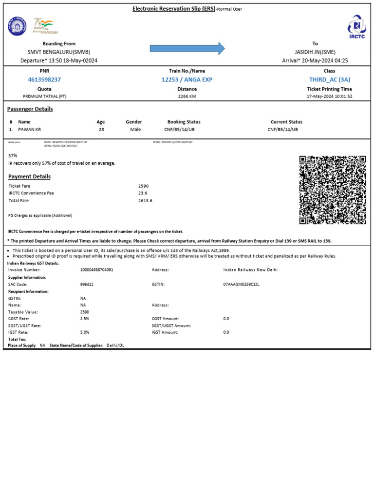 Print - SMVT BENGALURU (SMVB) - JASIDIH JN (JSME) - 4613598237 | PDF ...