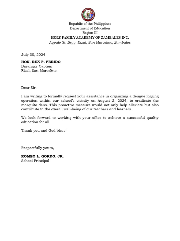 Letter For Fogging | PDF