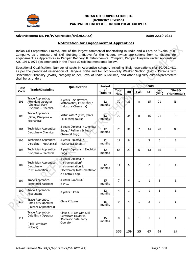 Notification For Engagement of Apprentices | PDF | Apprenticeship