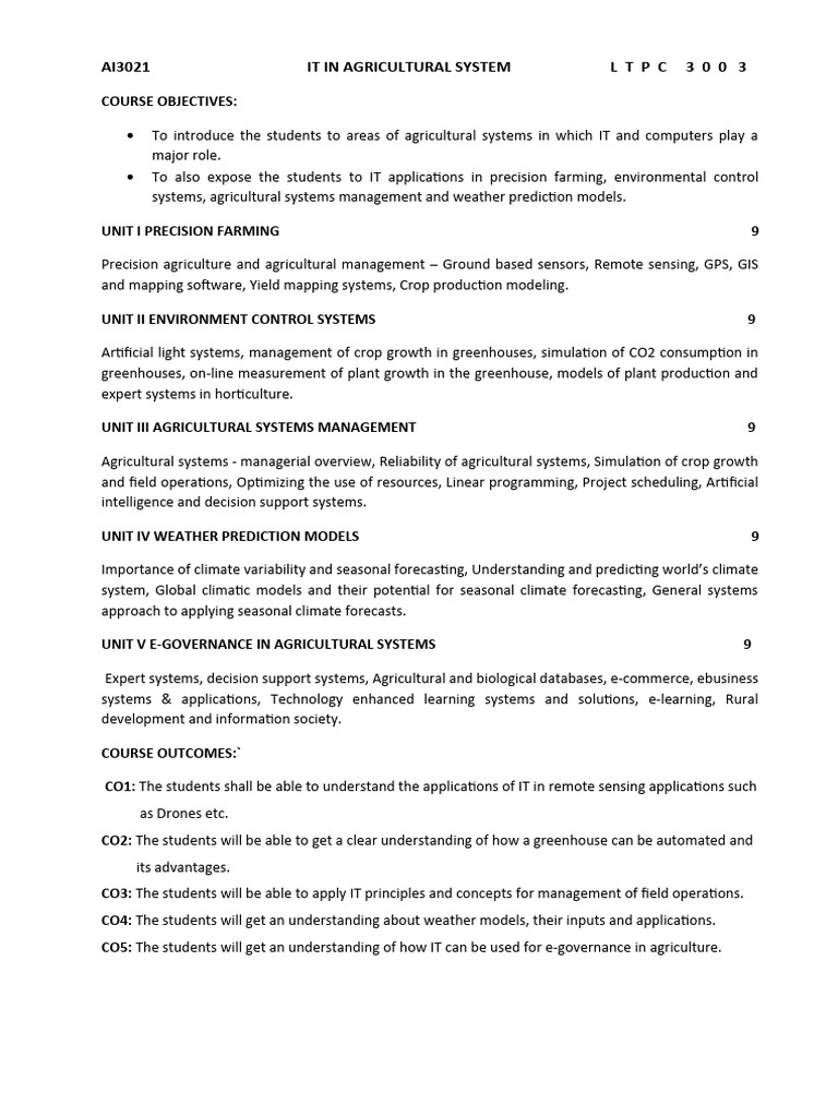AI3021-IT in Agri-Syllabus | PDF | Inheritance (Object Oriented ...
