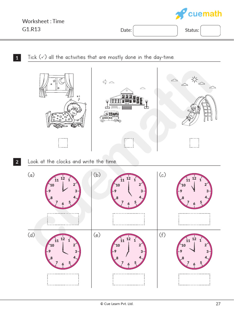 1st Grade Math Worksheets Time | PDF