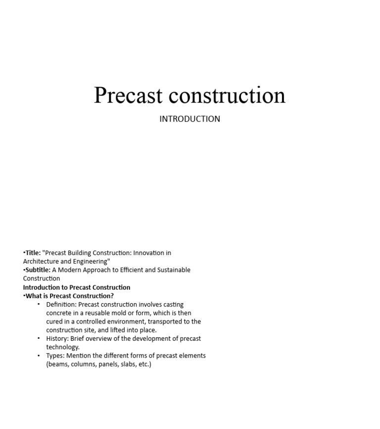 Precast construction-INTRODUCTION | PDF