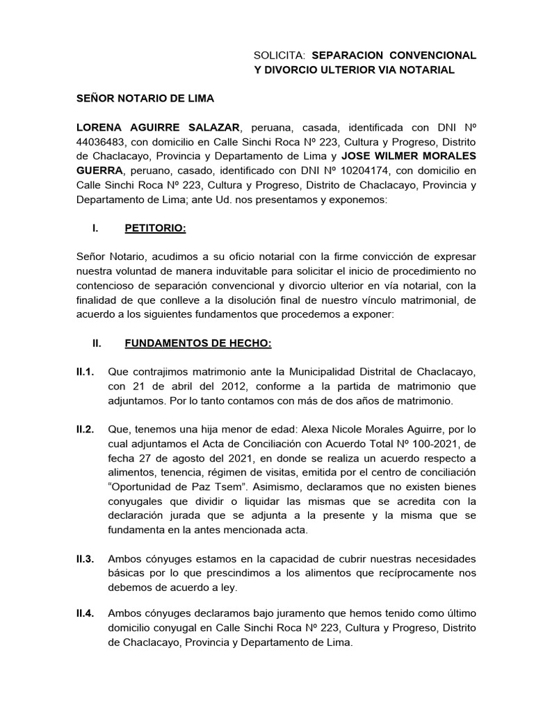 SOLICITUD DE DIVORCIO NOTARIAL | PDF | Divorcio | Instituciones sociales
