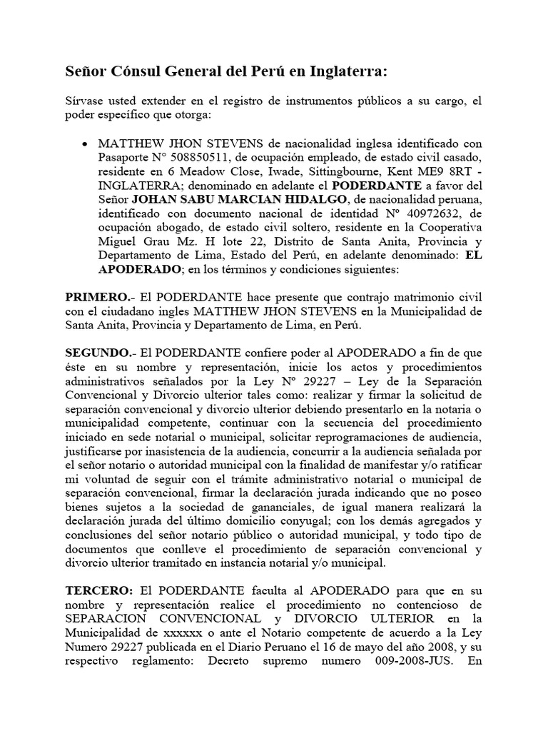 Poder Consular Matthew Jhon Stevens | PDF | Divorcio