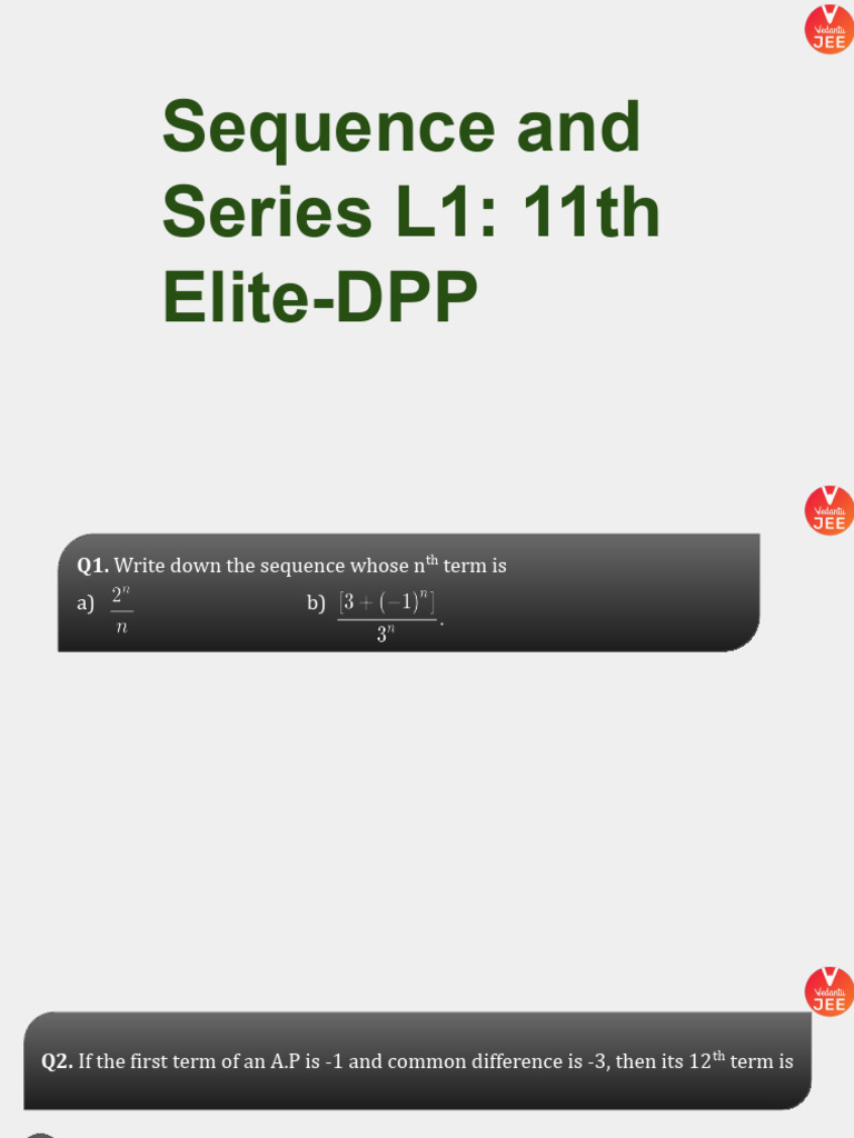 Sequence and Series L1 DPP - 11th Elite | PDF | Elementary Mathematics | Mathematical Concepts