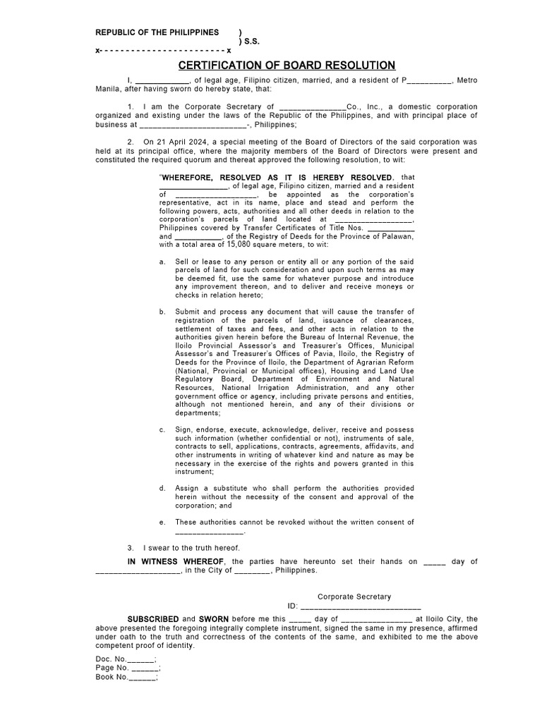 Certificate of Board Resolution | PDF | Oath | Government