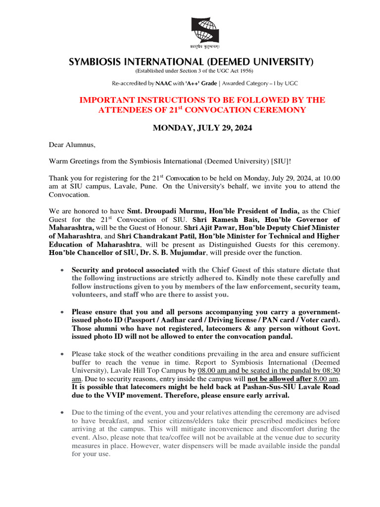 21st Convocation Student Instructions | PDF | Travel