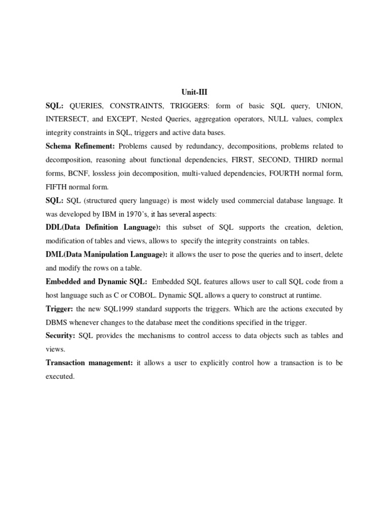 DBMS Unit 5 HWN | PDF | Databases | Sql