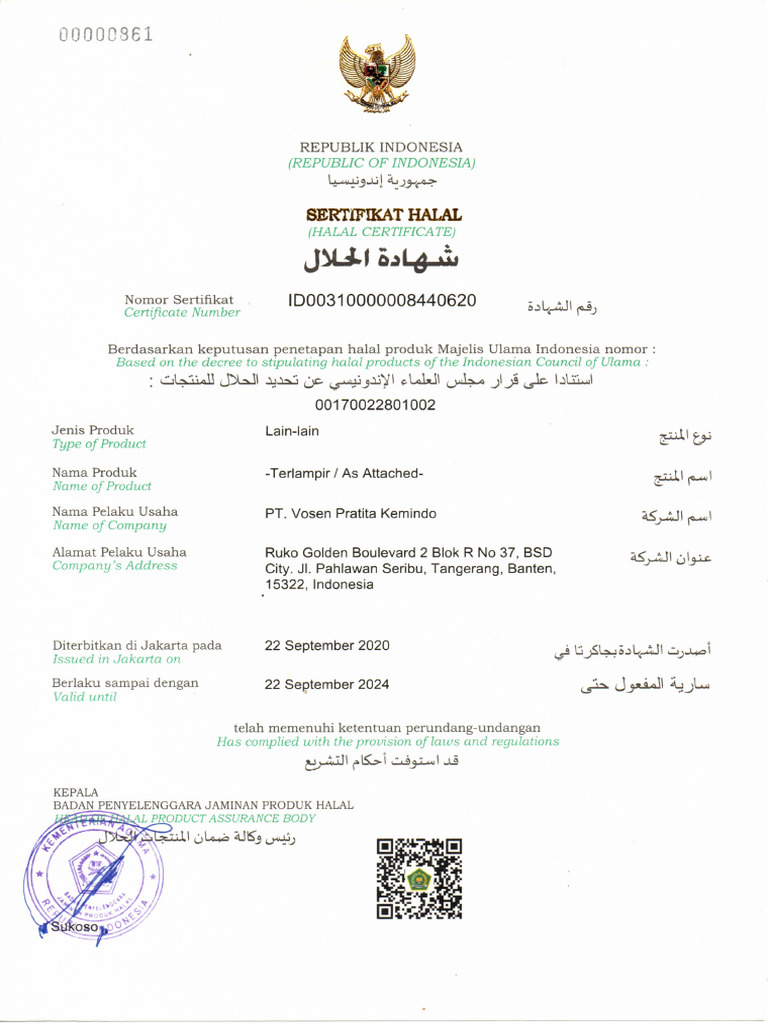 8.sertifikat Halal - BPJPH (2020 - 2024) - 1 | PDF