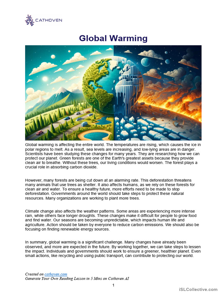 B1 - Reading Lesson - Global Warming | PDF | Climate Change | Agriculture