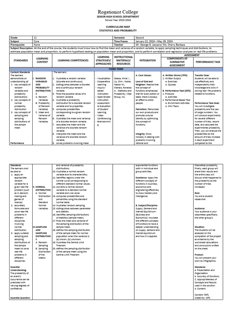 Statistics and Probability Curriculum Map | PDF | Probability ...