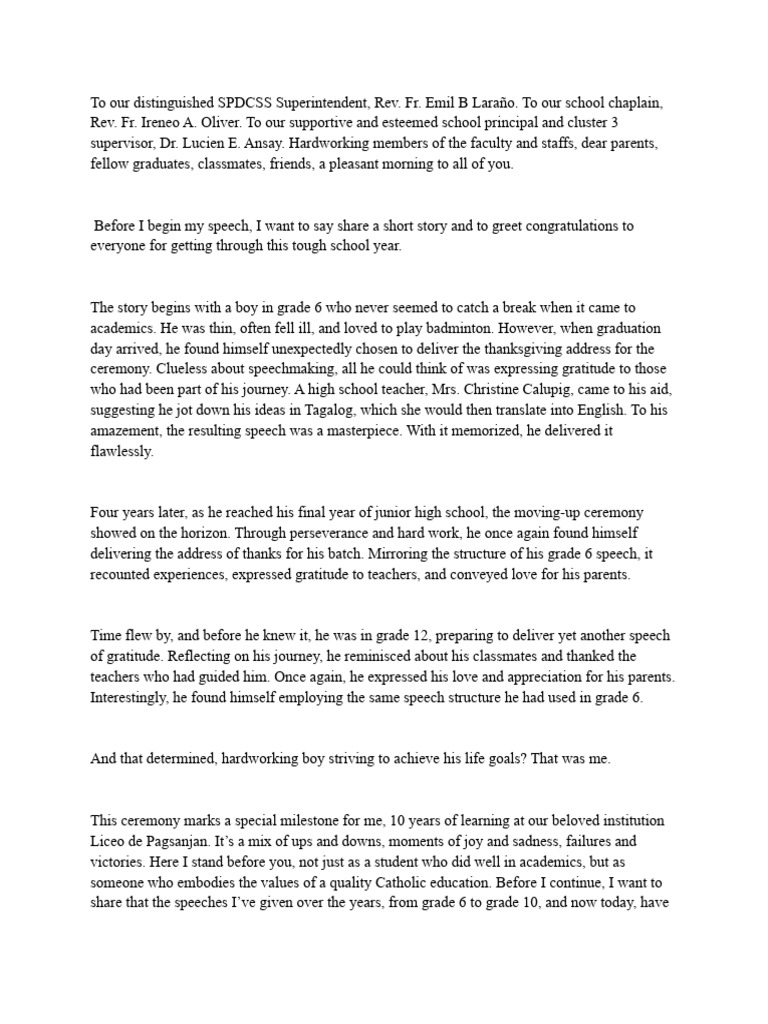 Graduation Speech of Gratitude and Growth | PDF | Gratitude