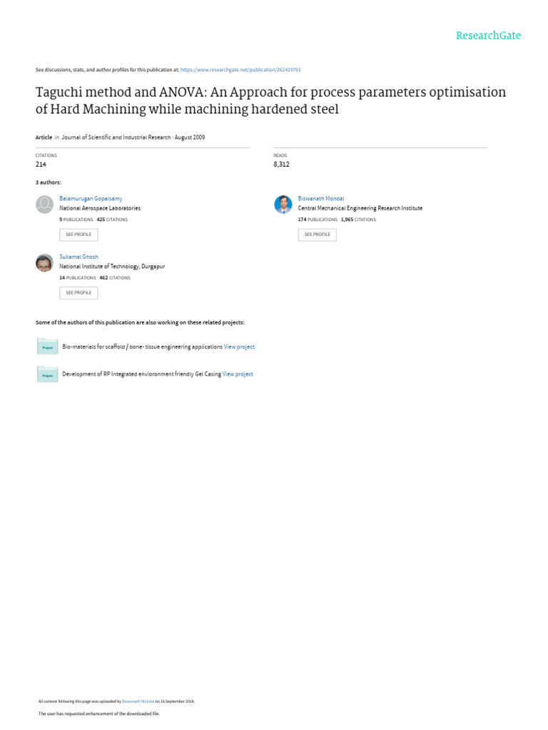 Taguchi Method and ANOVA: An Approach For Process Parameters Optimisation of Hard Machining ...