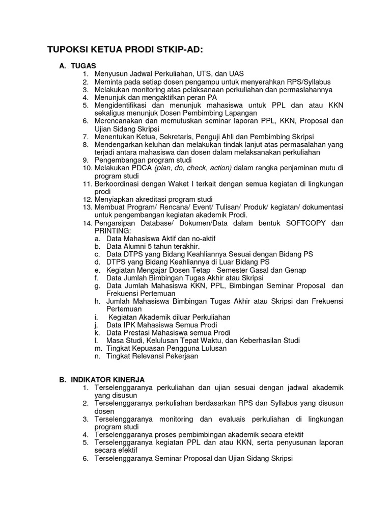 Tugas dan Kewenangan Ketua Prodi STKIP-AD | PDF