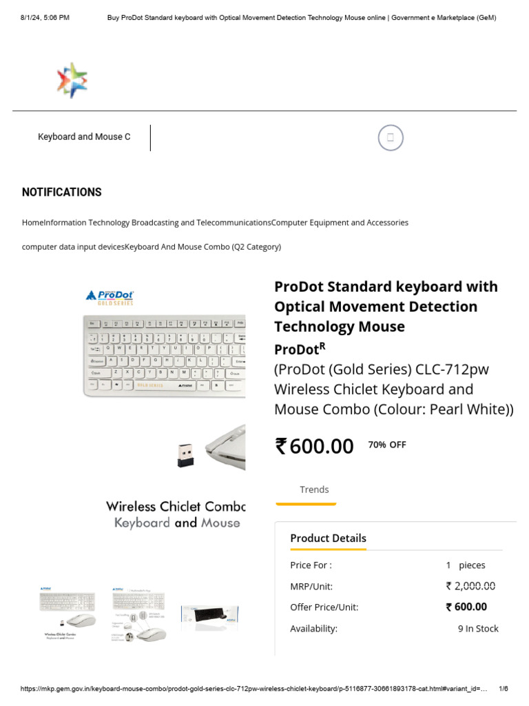 Buy ProDot Standard Keyboard With Optical Movement Detection Technology ...