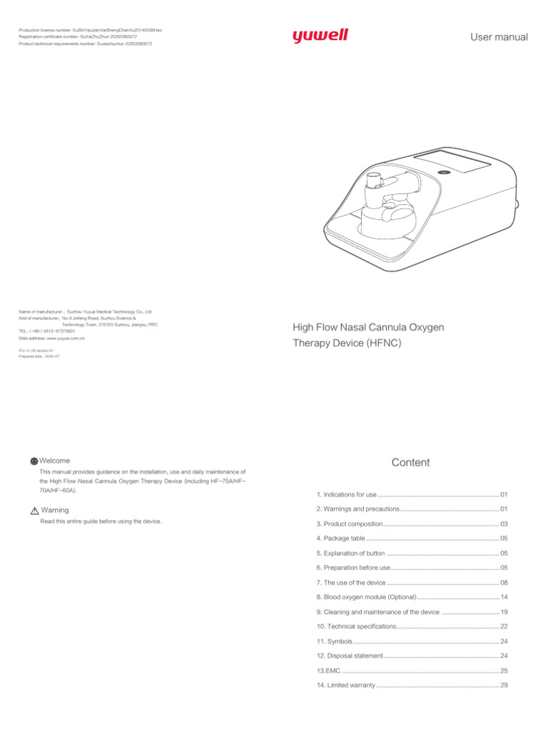Yuwell HF-75A HFNC User Manual | PDF