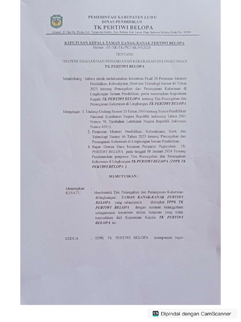 SK TPPK TK Pertiwi Belopa - Compressed | PDF