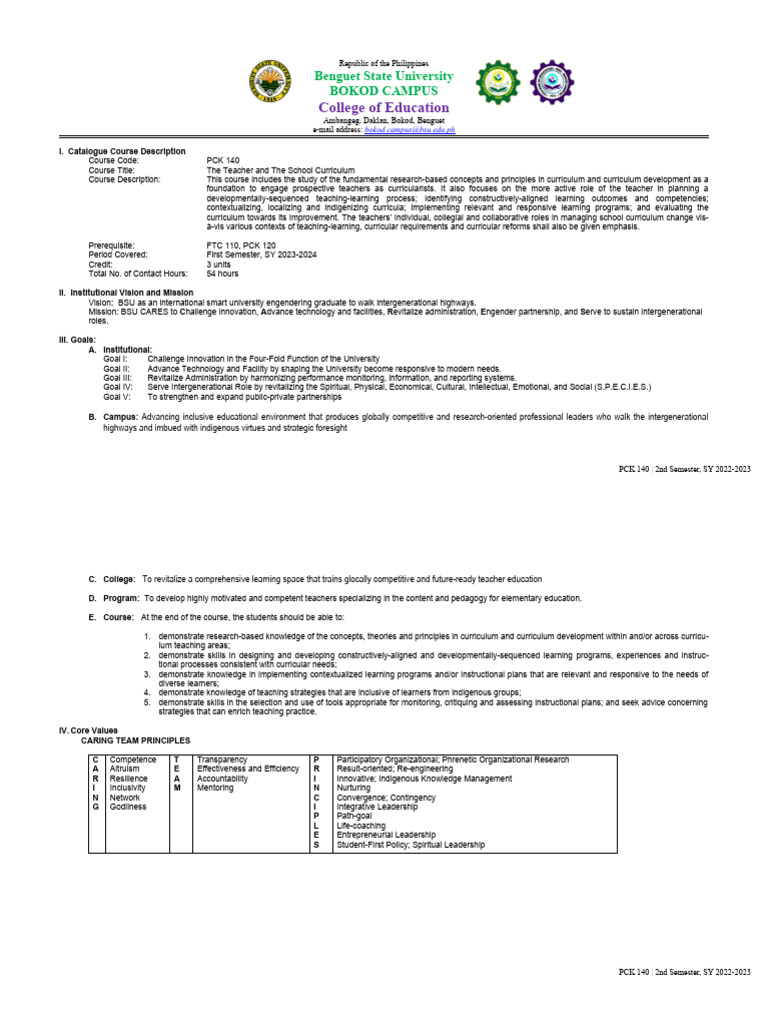 PCK 140 The Teacher and The School Curriculum | PDF | Curriculum | Teachers