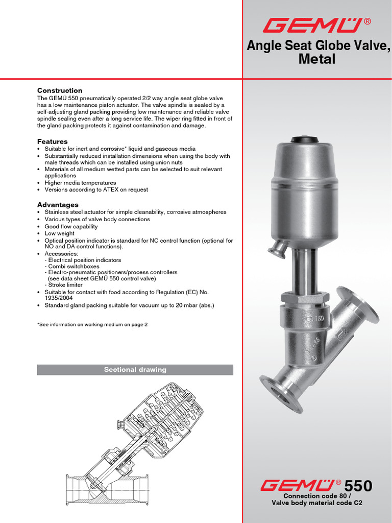 GEM 550 Pneumatic 22 Way Angle Seat Globe Valve | PDF | Valve | Actuator