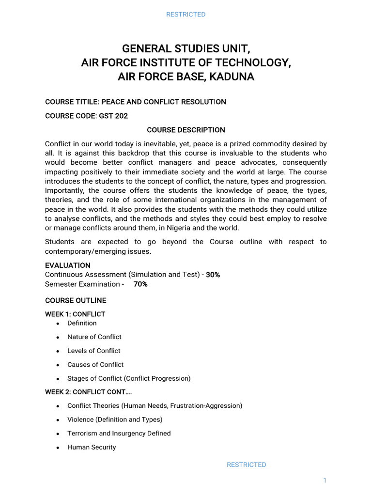 Peace and Conflict Resolution General Studies Unit | PDF | Insurgency ...
