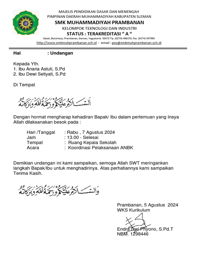 Undangan Rapat ANBK1 | PDF