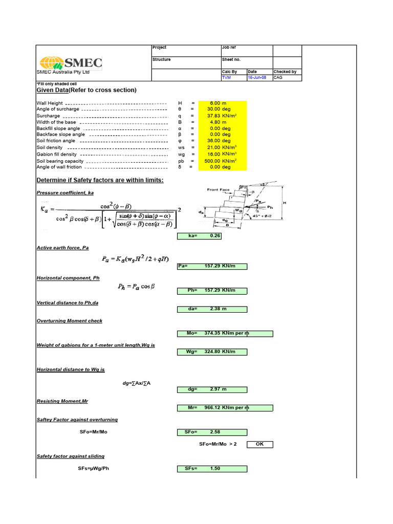 Gabion Wall Stability Analysis Report | PDF | Mechanical Engineering ...