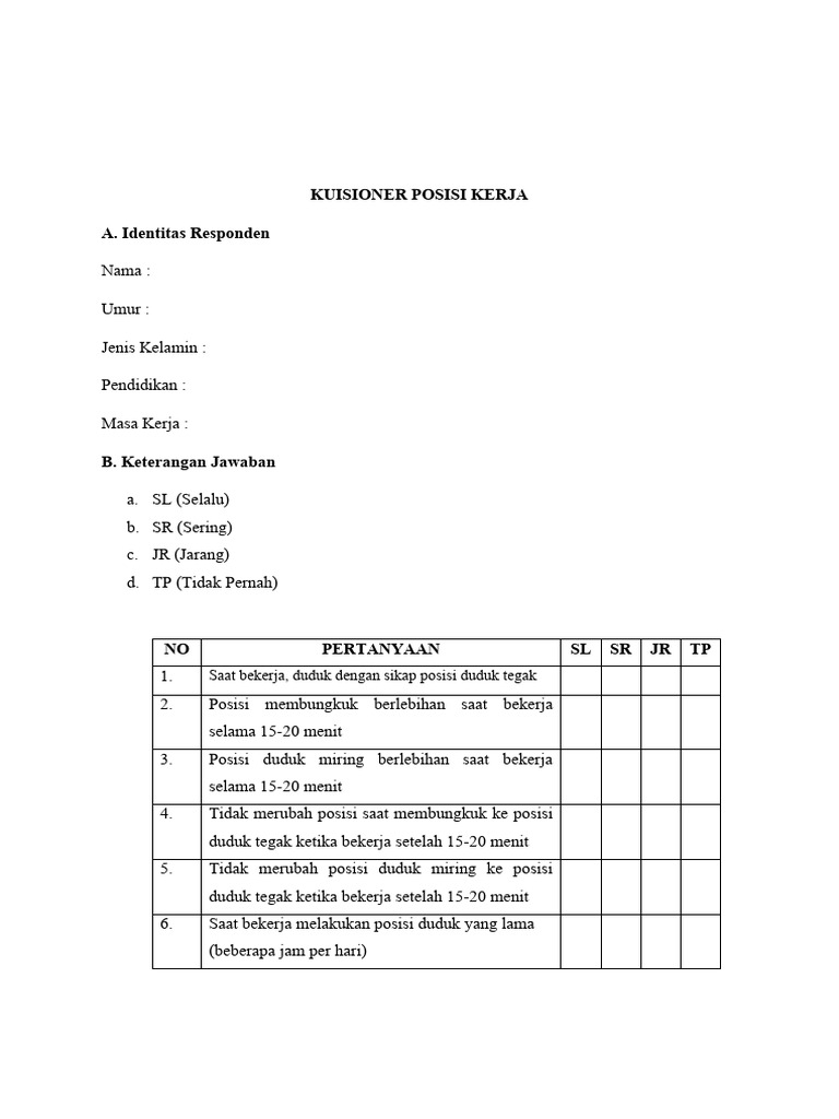 Kuisioner Posisi Kerja | PDF