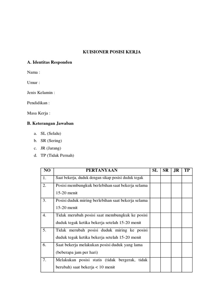 Kuisioner Kebiasaan Kerja | PDF