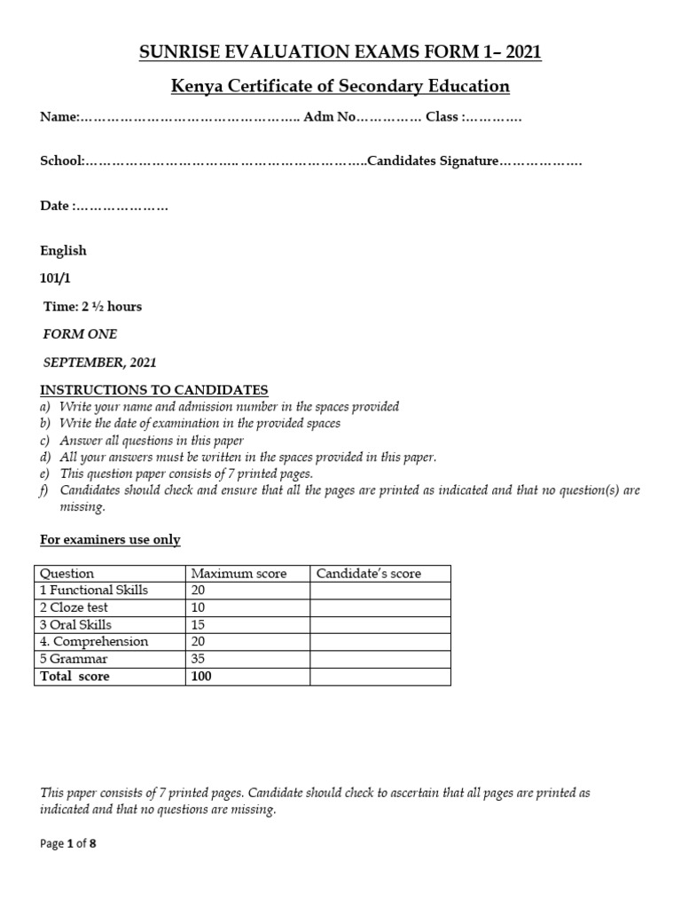 101 F1 English QS | PDF | Zoology