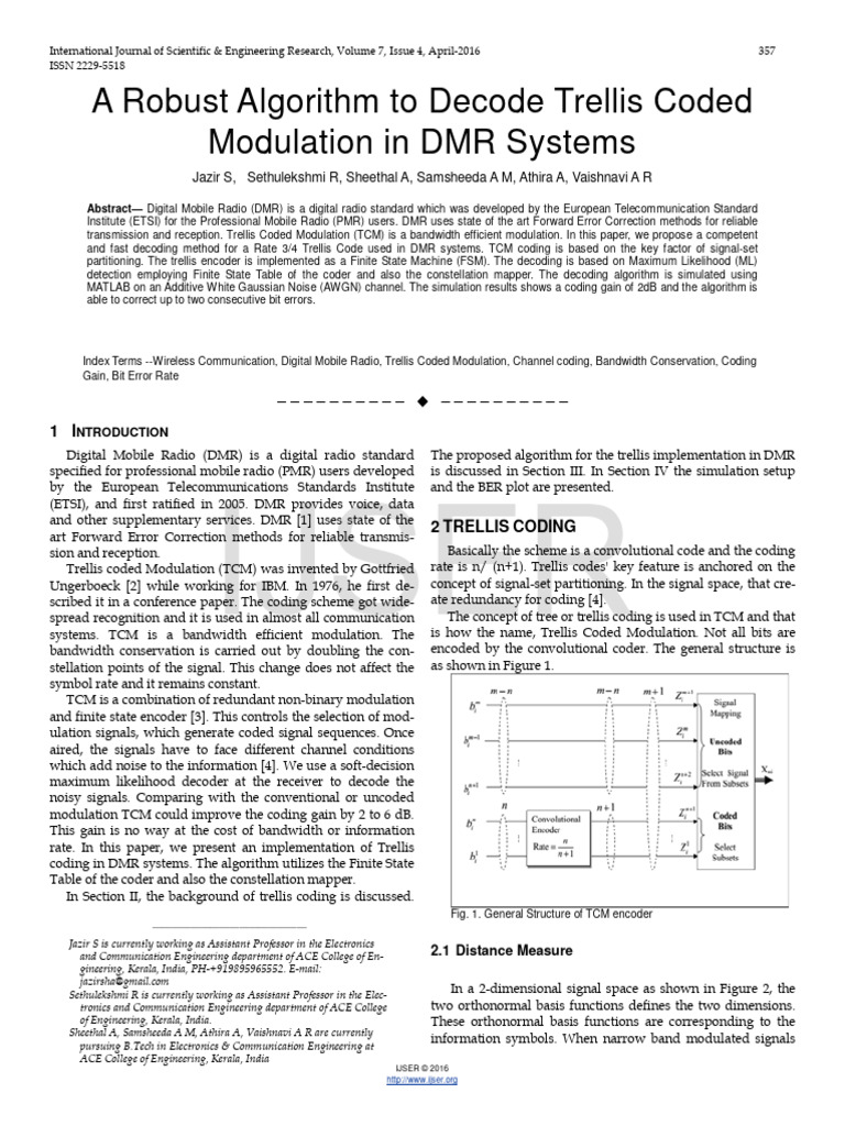 A Robust Algorithm To Decode Trellis Coded Modulation In Dmr Systems Pdf Telecommunications