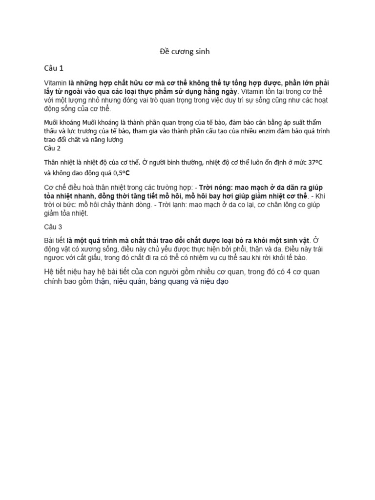 Đề cương sinh | PDF