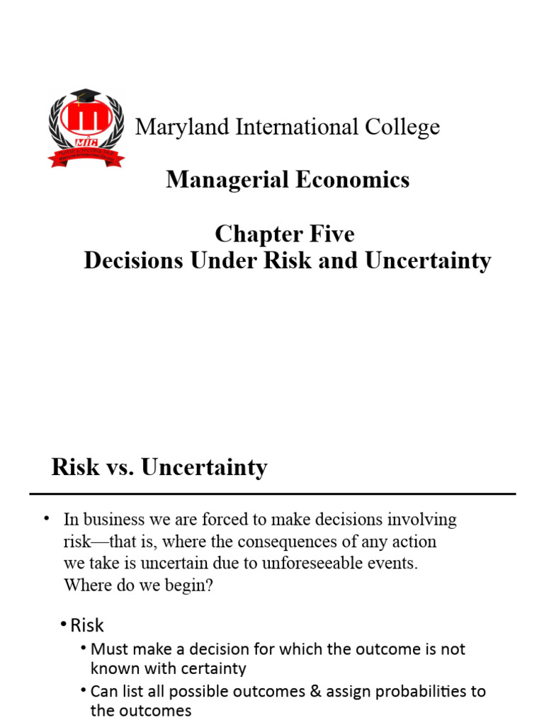 Chapter 5 - Decision Under Risk and Uncetainity | PDF | Utility | Risk
