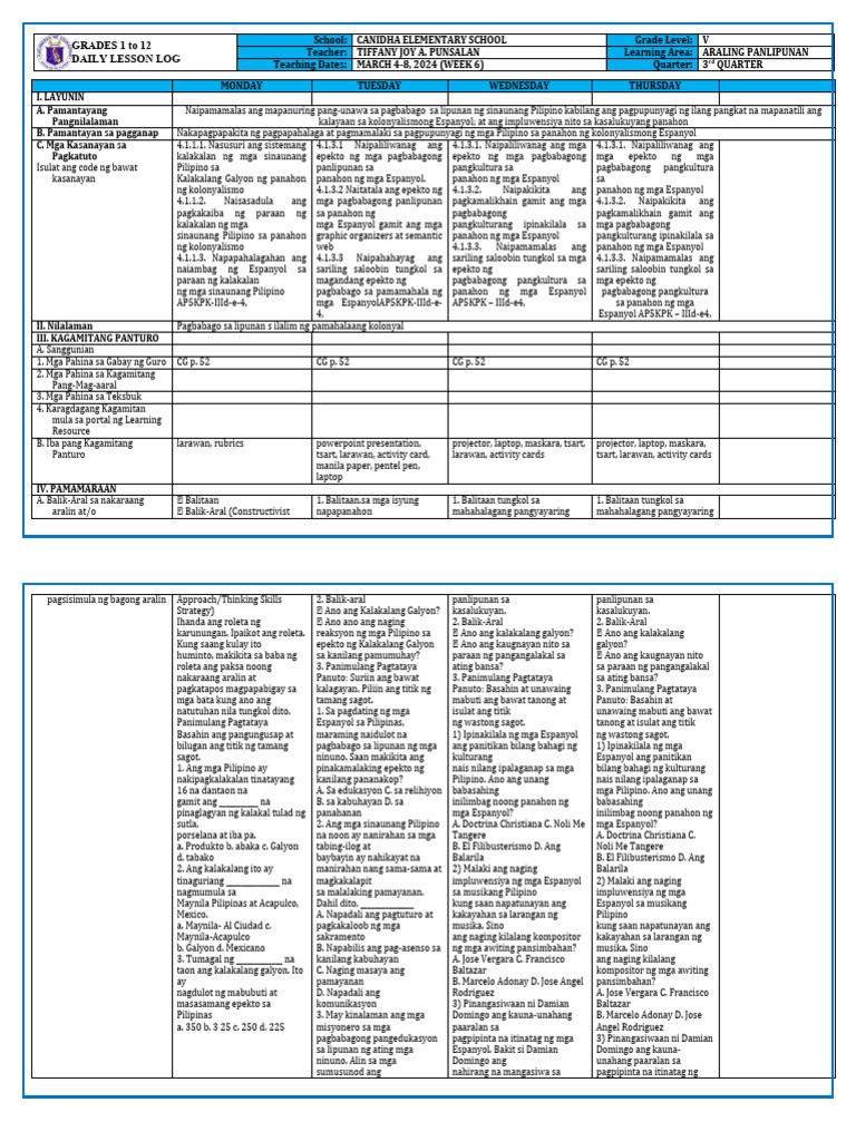 DLL 4th Quarter Week 1&2 | PDF