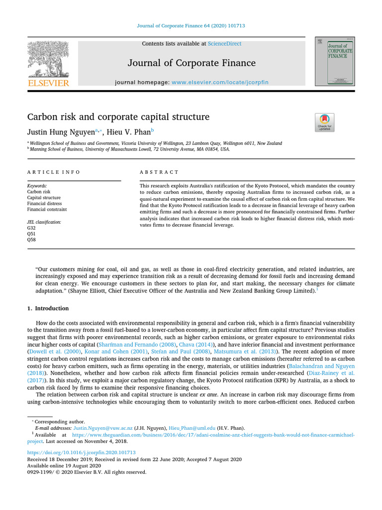 Carbon Risk and Corporate Capital Structure | PDF | Capital Structure ...