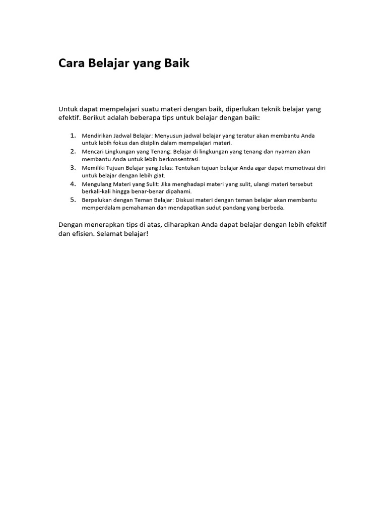 Tips Efektif untuk Belajar Baik | PDF