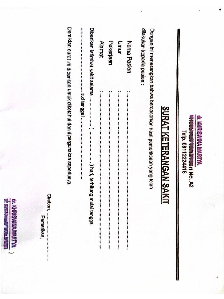 Surat Sakit DR Tya | PDF