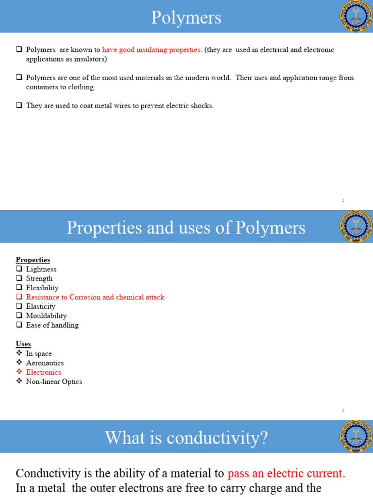 Conducting Polymers B.Tech. | PDF | Electrical Resistivity And ...