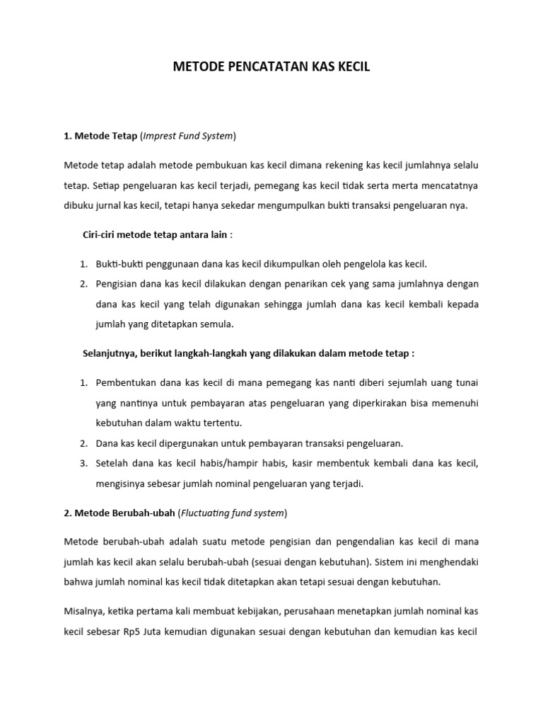 Metode Pencatatan Kas Kecil | PDF | Griya & Taman