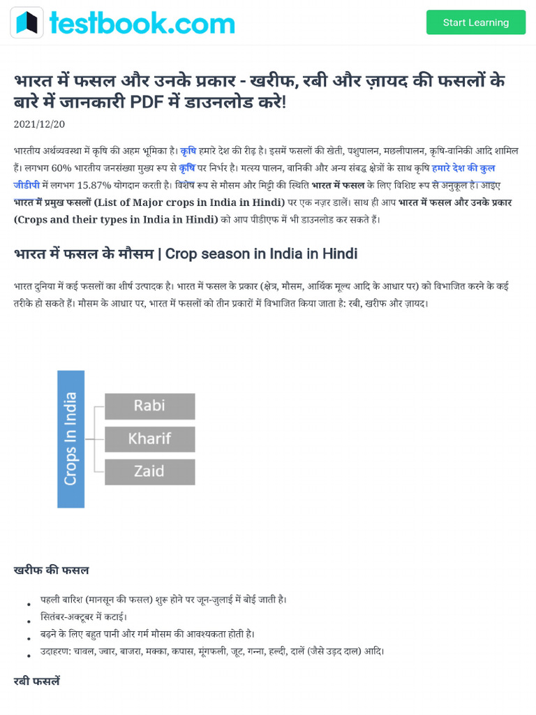 Crops in India GK Notes PDF | PDF